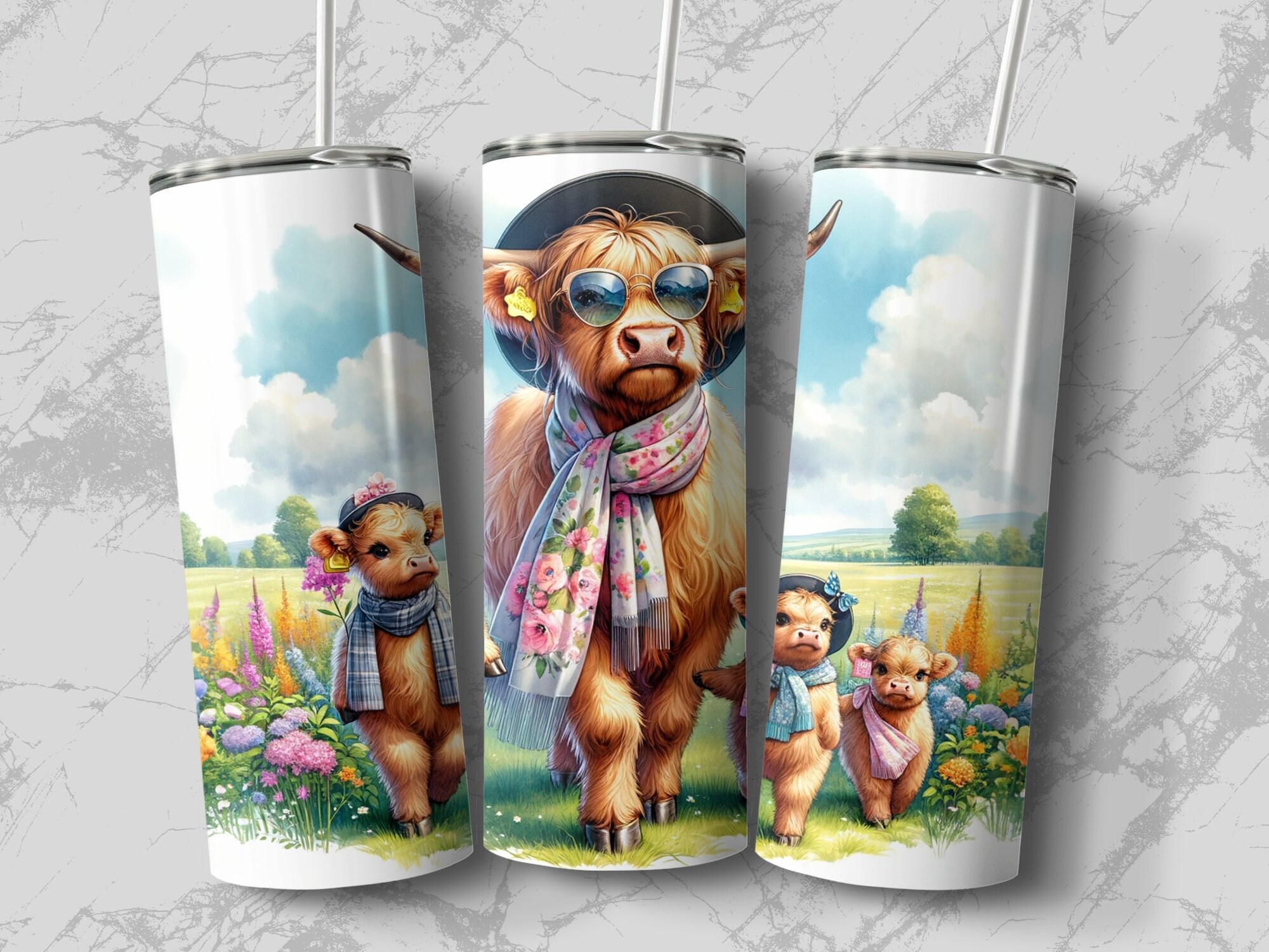 Highland Cow and Calves Tumbler, Cute Farm Animal Family Design ...