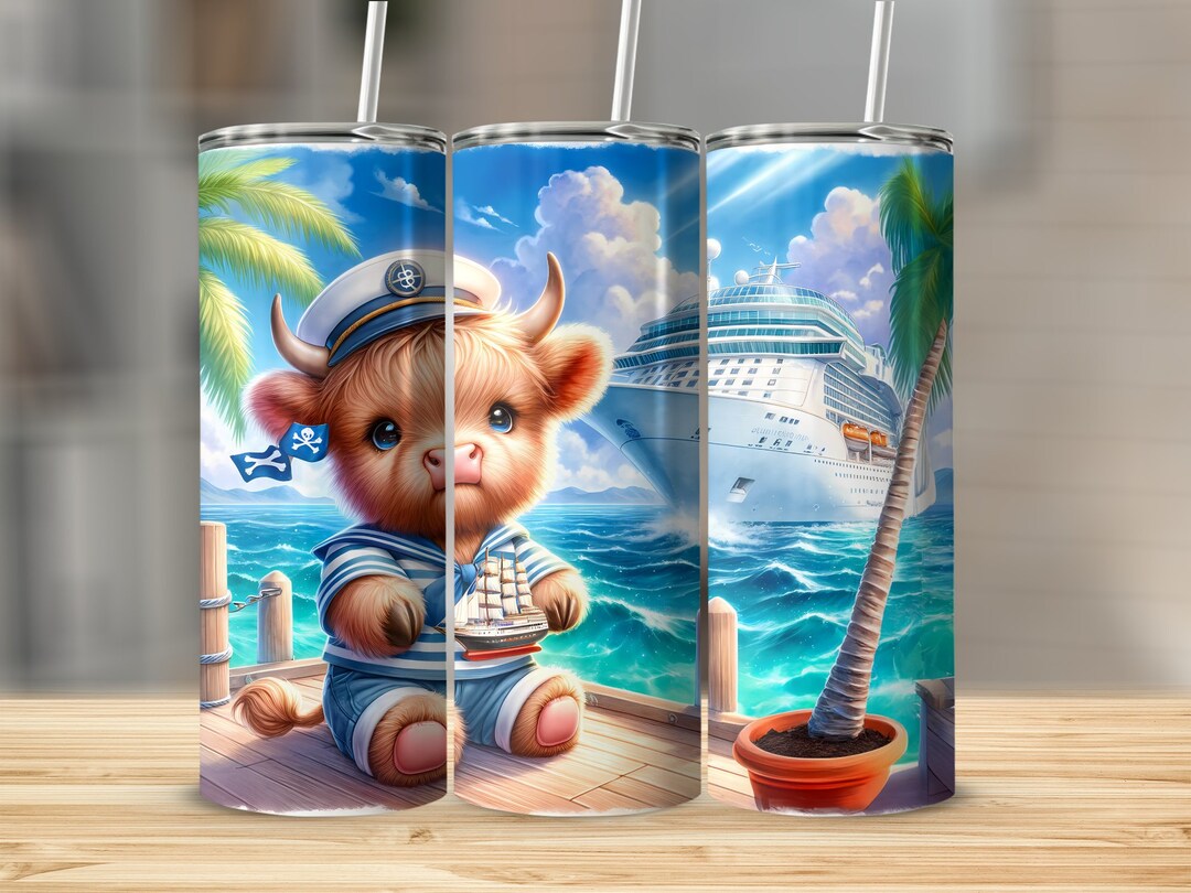 Highland Cow Sailor Themed Tumbler, Nautical Ocean and Cruise Inspired ...