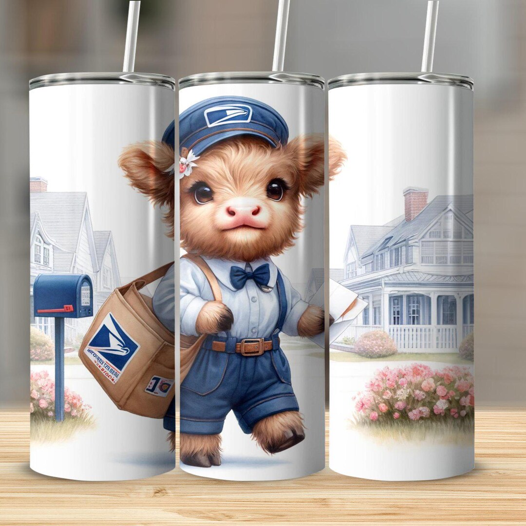 Cute Highland Cow Mailman Tumbler, 20oz Stainless Steel Mail Carrier ...