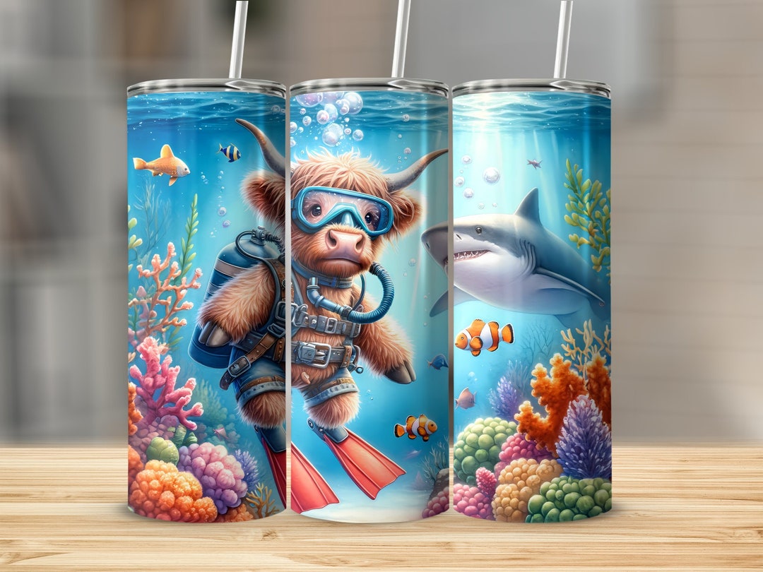 Highland Cow Scuba Diving Tumbler, Ocean Adventure Insulated Cup ...