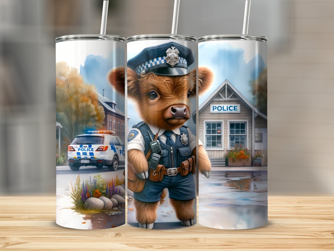 Highland Cow Police Officer Tumbler, Cute Animal Cop Theme Insulated ...