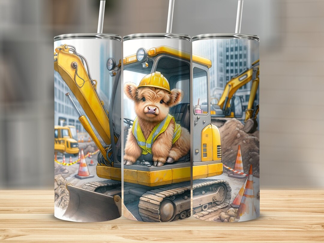 Adorable Construction Themed Highland Cow Tumbler, Cute Cow With ...