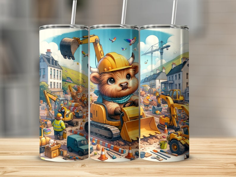 Construction Themed Highland Cow Tumbler, Cute Highland Cow With Hard ...