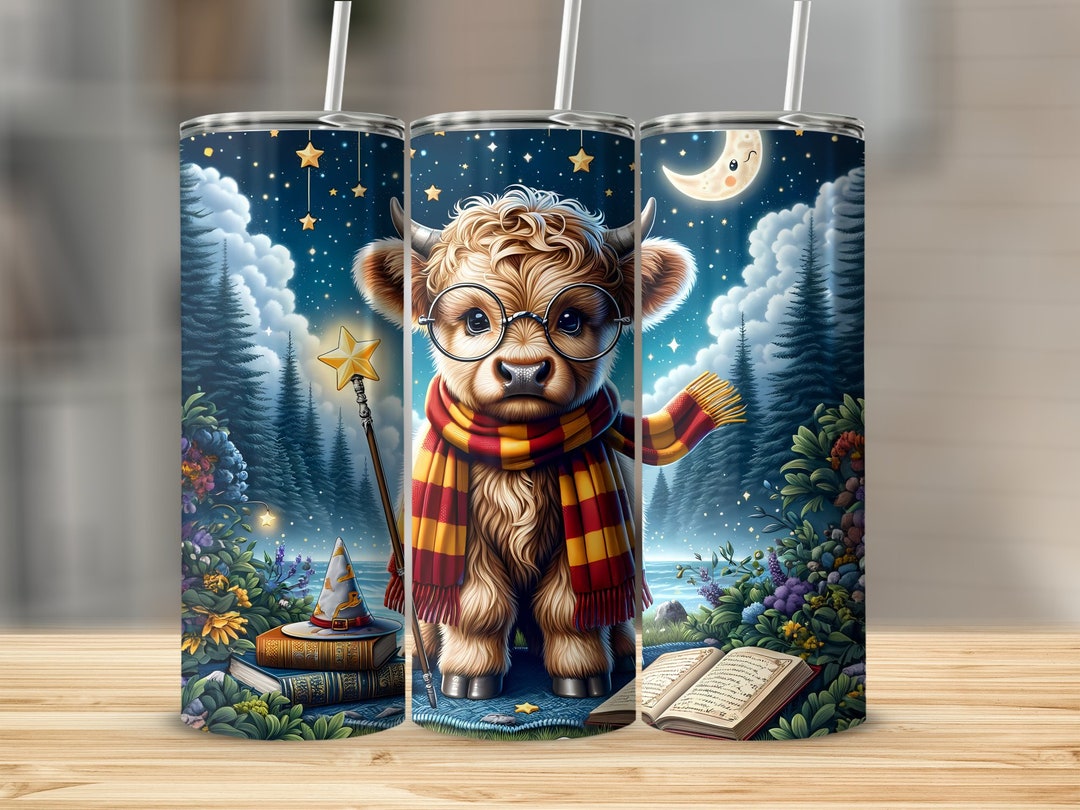 Wizard Highland Cow Tumbler, Magical Night Sky, Starry Highland Cow ...