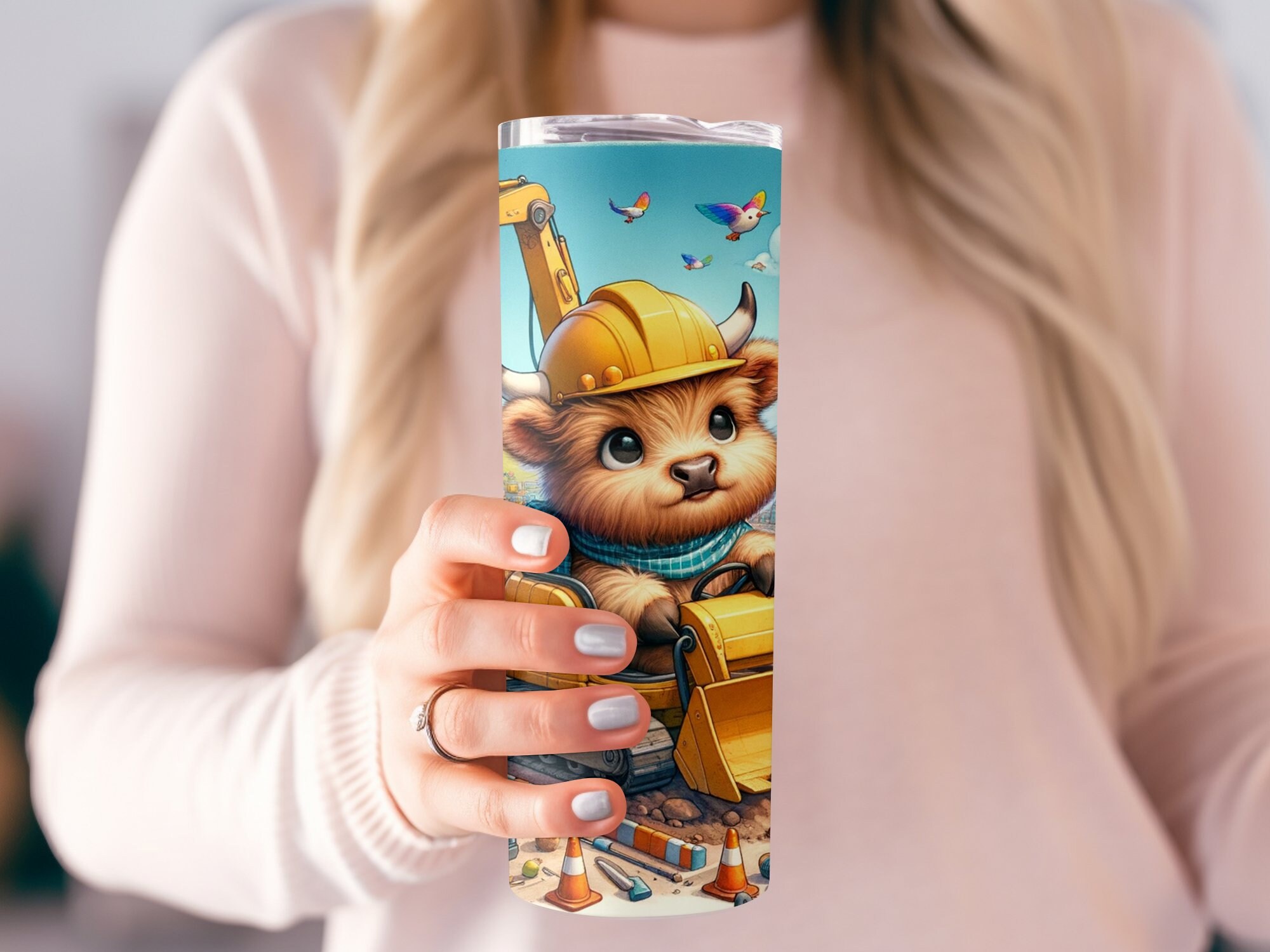 Construction Themed Highland Cow Tumbler, Cute Highland Cow With Hard ...