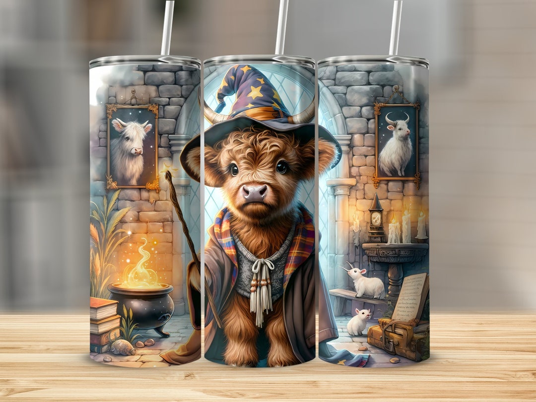 Wizard Highland Cow Tumbler, Magical Fantasy Animal, Cute Wizard Hat ...