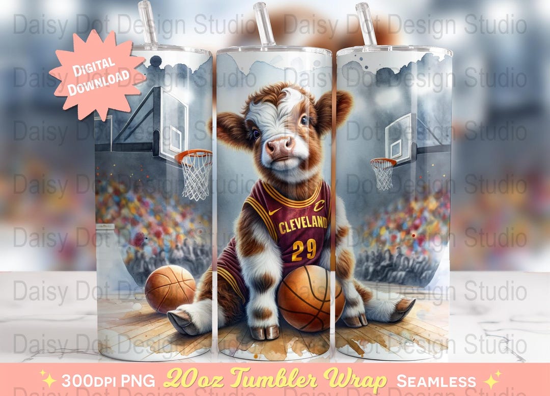 Highland Cow Cleveland Basketball 20oz Tumbler Wrap, Digital Download ...