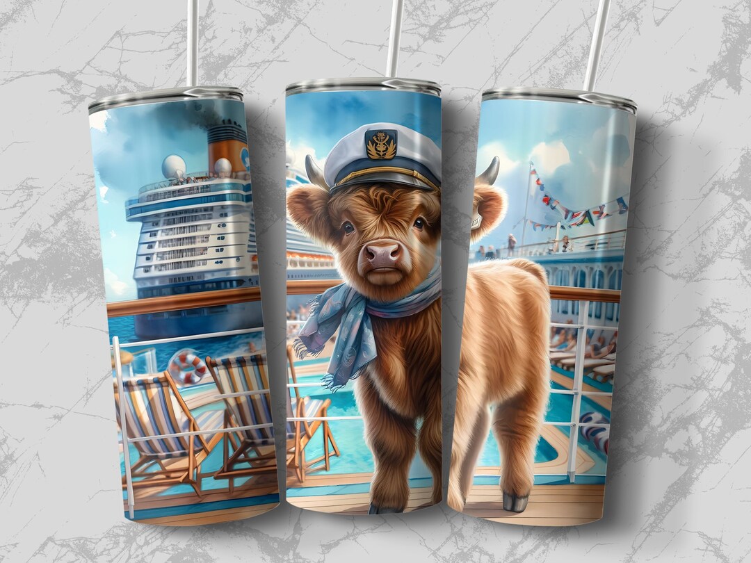 Highland Cow Captain Nautical Tumbler, Cruise Ship Animal Theme Travel ...