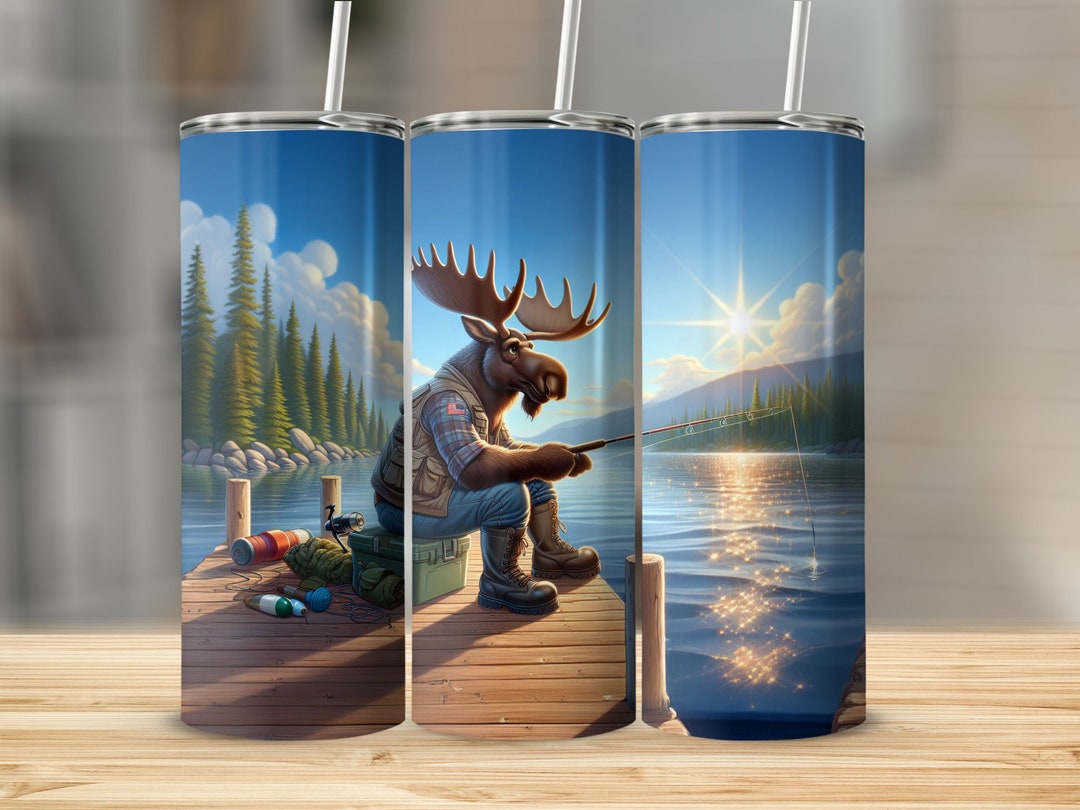 Funny Fishing Moose Tumbler, Moose Fishing Art, Gift for Fisherman ...