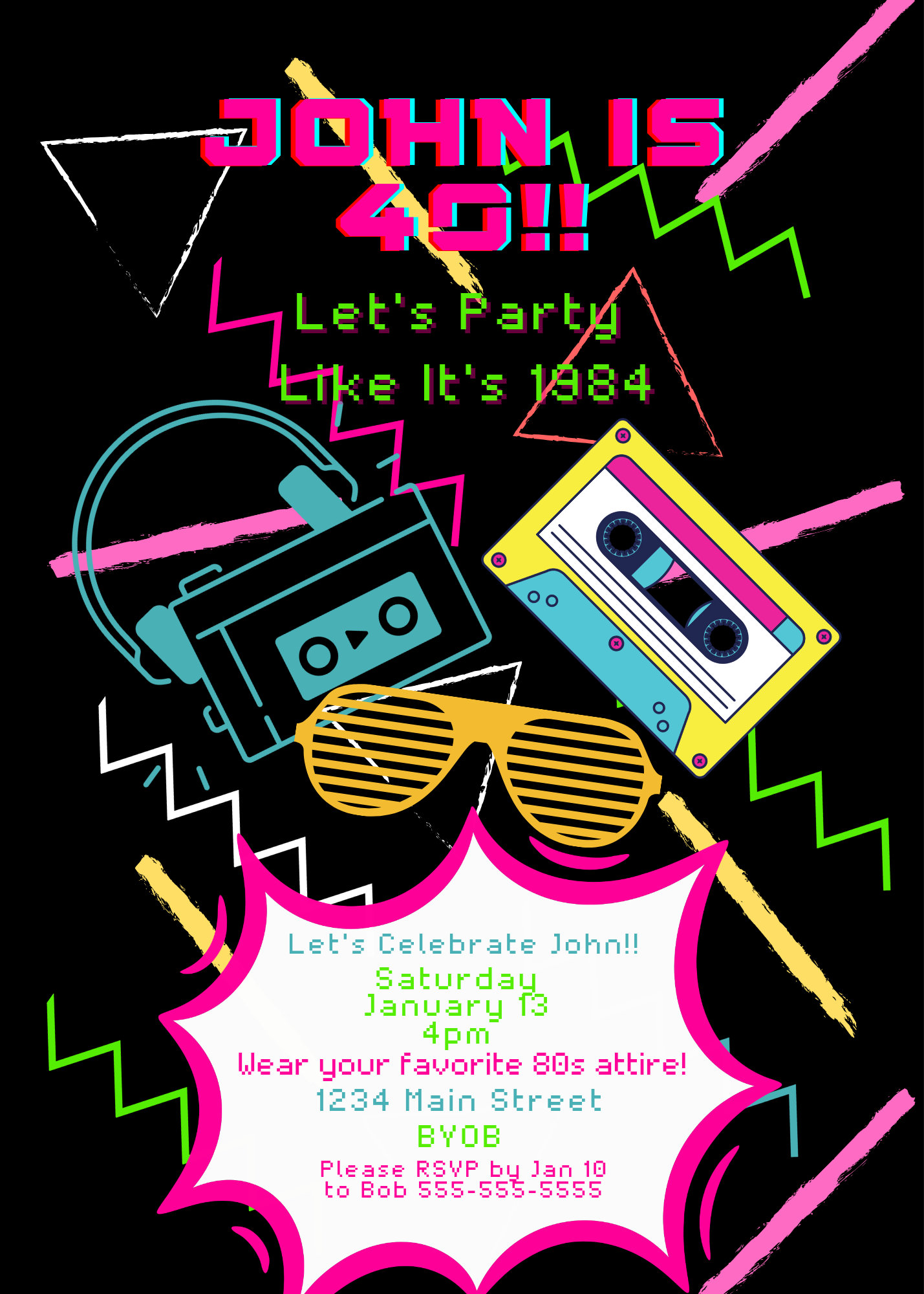 80s Birthday Invitation, 40th Birthday, 1984, Costume Party Invite, 80s ...