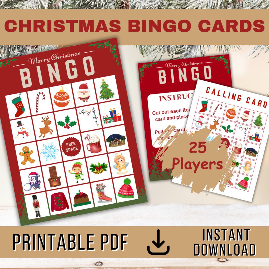Printable CHRISTMAS Bingo Cards, INSTANT Download, Fun Holiday Bingo ...