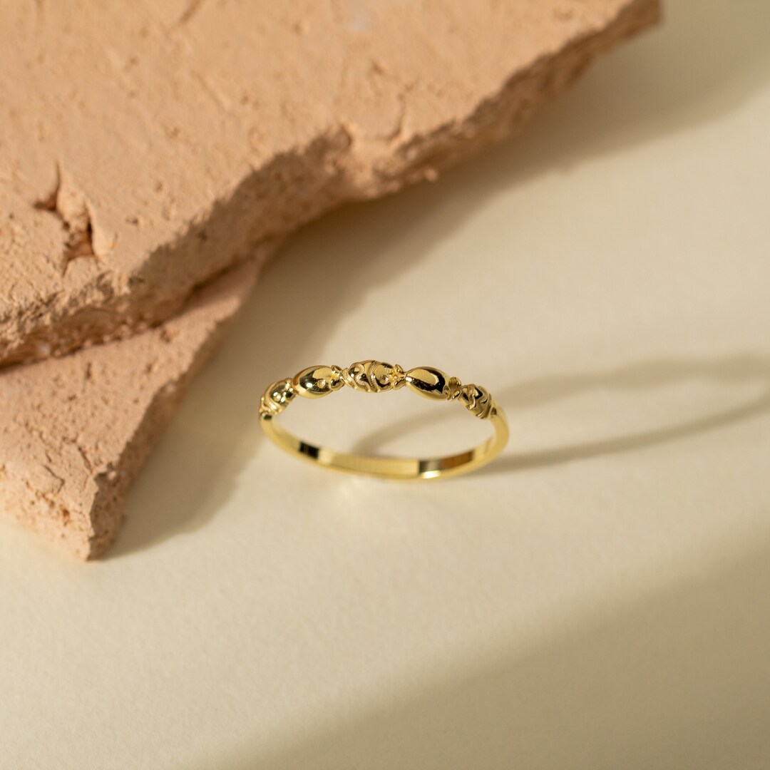 Minimalist Five 14K Solid Gold Stackable Lucky Ring, Dainty Stacking ...