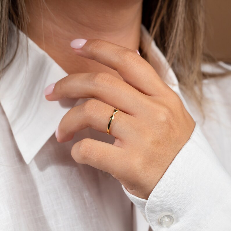 14K Solid Gold Minimalist Stackable Bow Tie Ring, Dainty Bow Band With ...