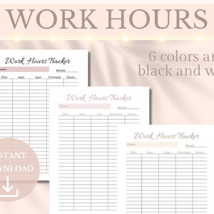 Work Hours Tracker Printable Log Monthly Employee Overtime Salary ...