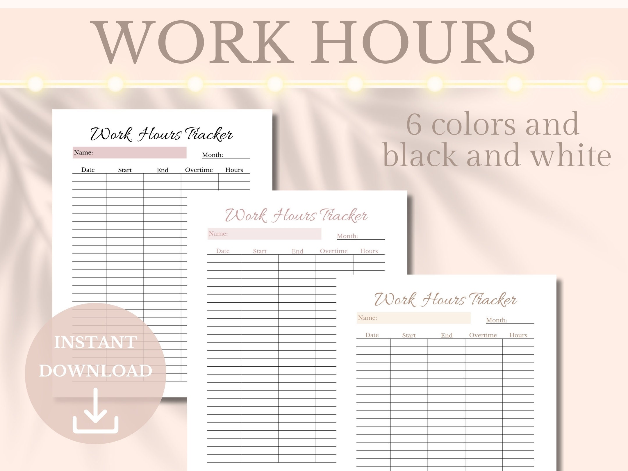 Work Hours Tracker Printable Log Monthly Employee Overtime Salary ...