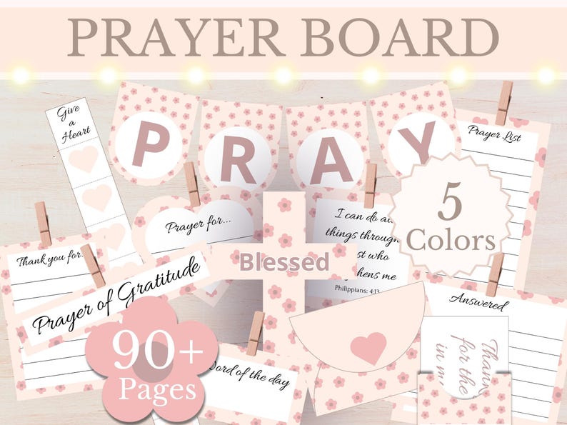 Prayer Board Kit Printable Pink Flower Bulletin Board Kit Floral ...