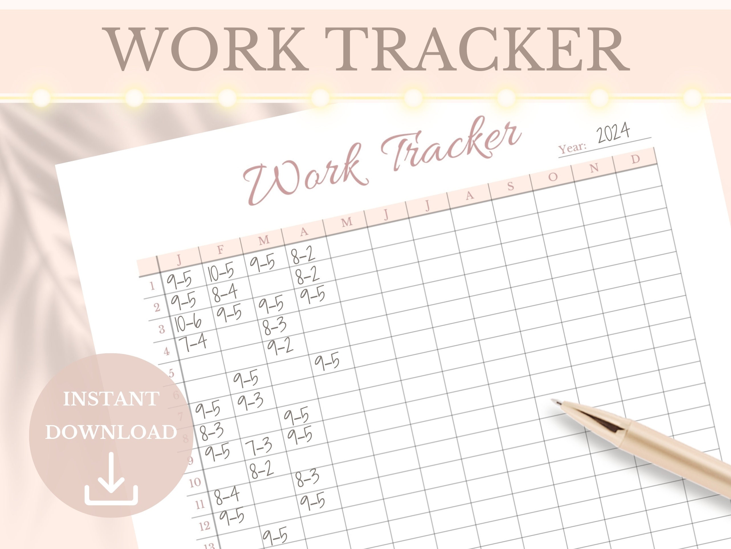 Yearly Work Hours Tracker Printable Clock in Clot Out Employee Payday ...