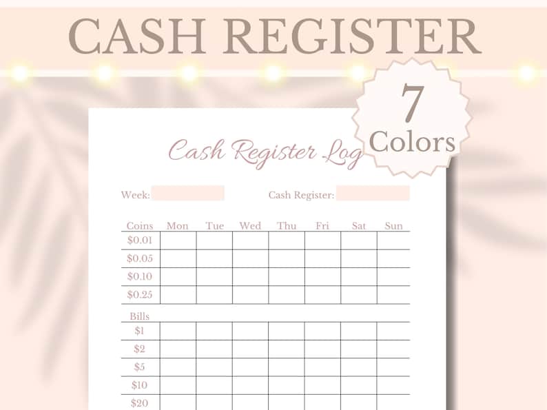 Cash Register Weekly Log Printable Drawer Till Balance Shop Closing ...
