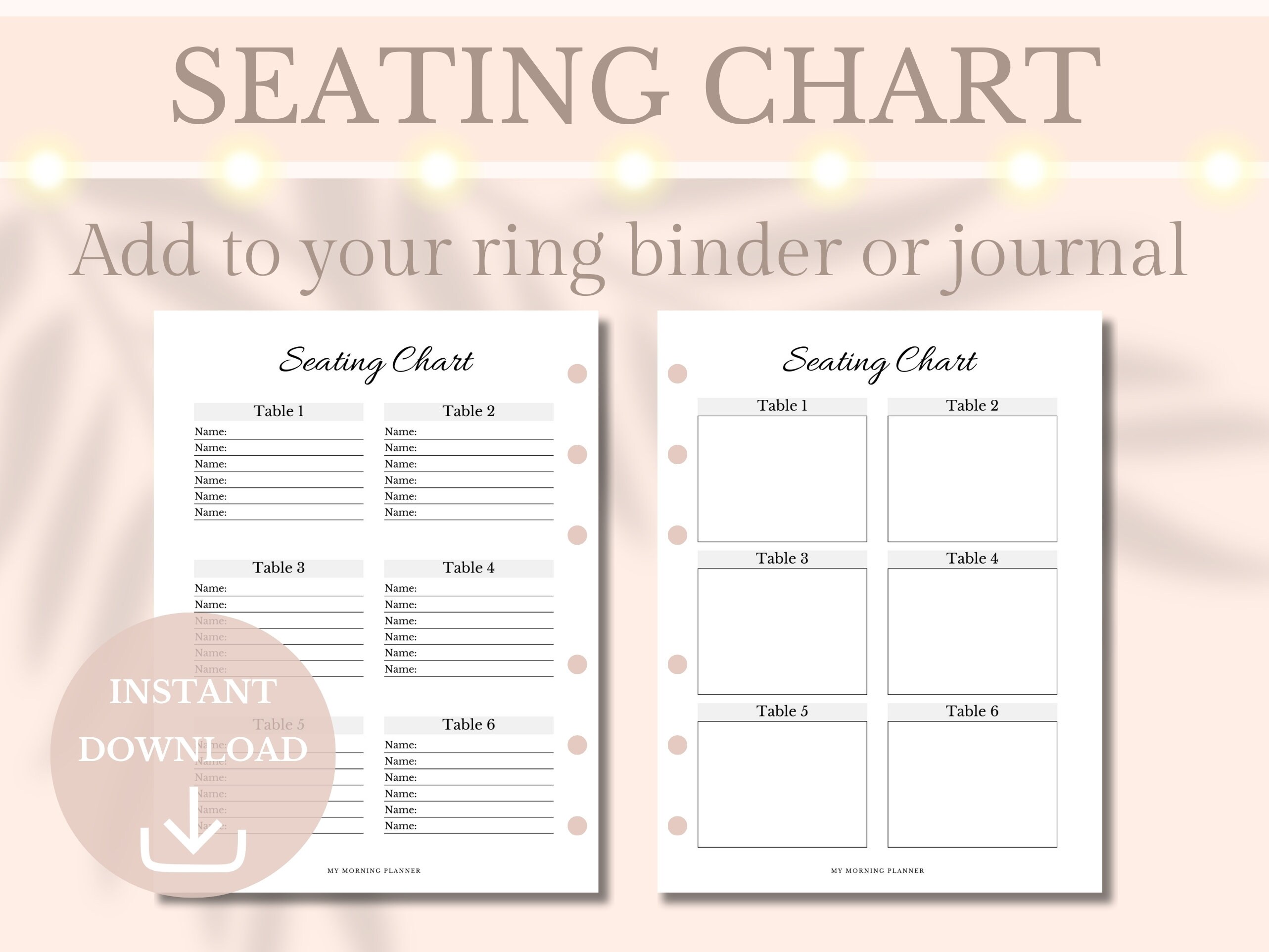 Seating Chart Printable Wedding Table Planner, Pink Event Arrangement ...