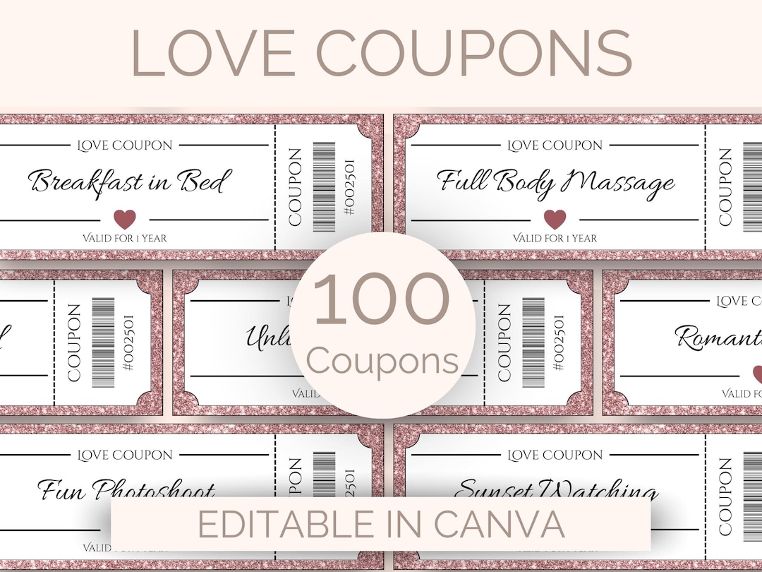 100 EDITABLE Love Coupons for Her Valentine's Day Gift Love Voucher ...