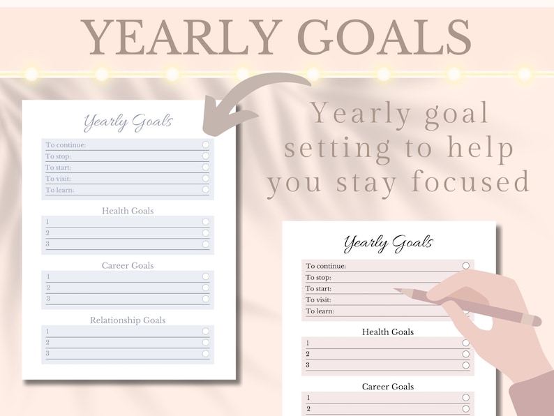 Yearly Goal Setting Printable Planner New Year's Resolution Tracker ...