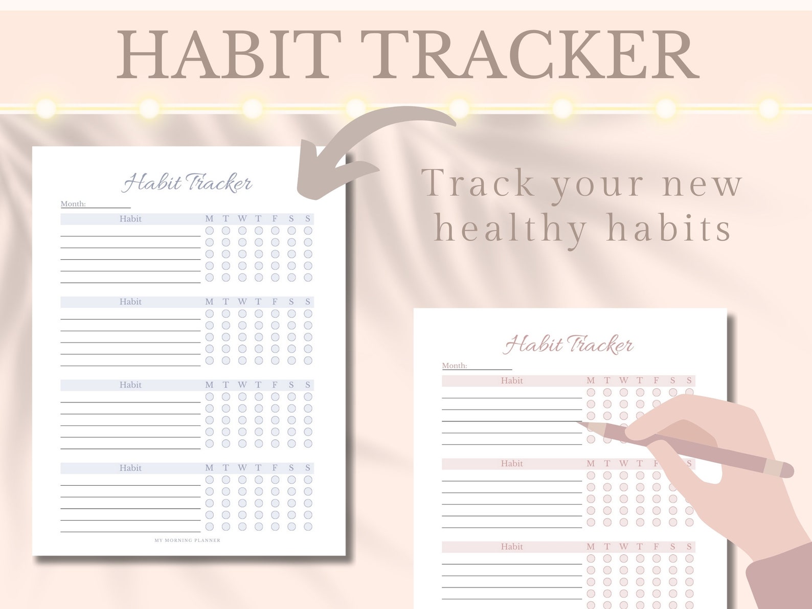 Habit Tracker Printable Planner, Girly Pink Routine Checklist Journal ...