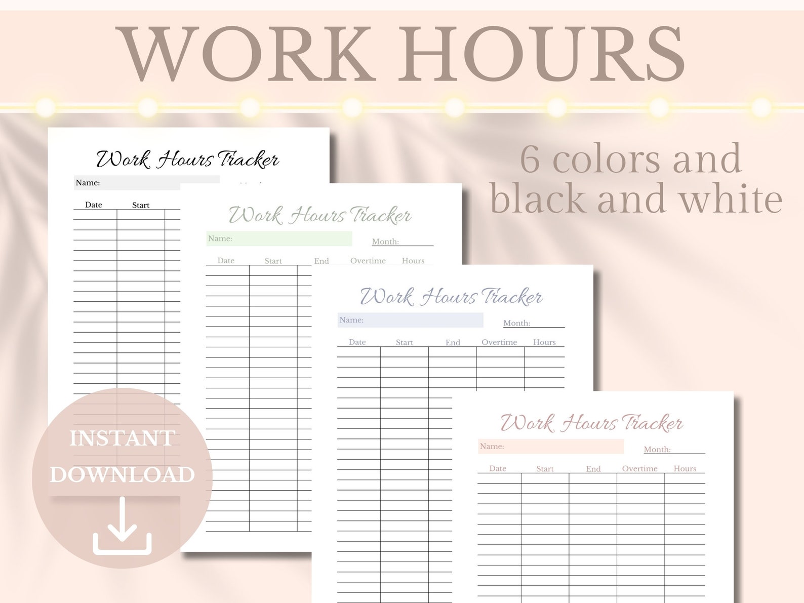 Work Hours Tracker Printable Log Monthly Employee Overtime Salary ...