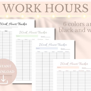 Work Hours Tracker Printable Log Monthly Employee Overtime Salary ...