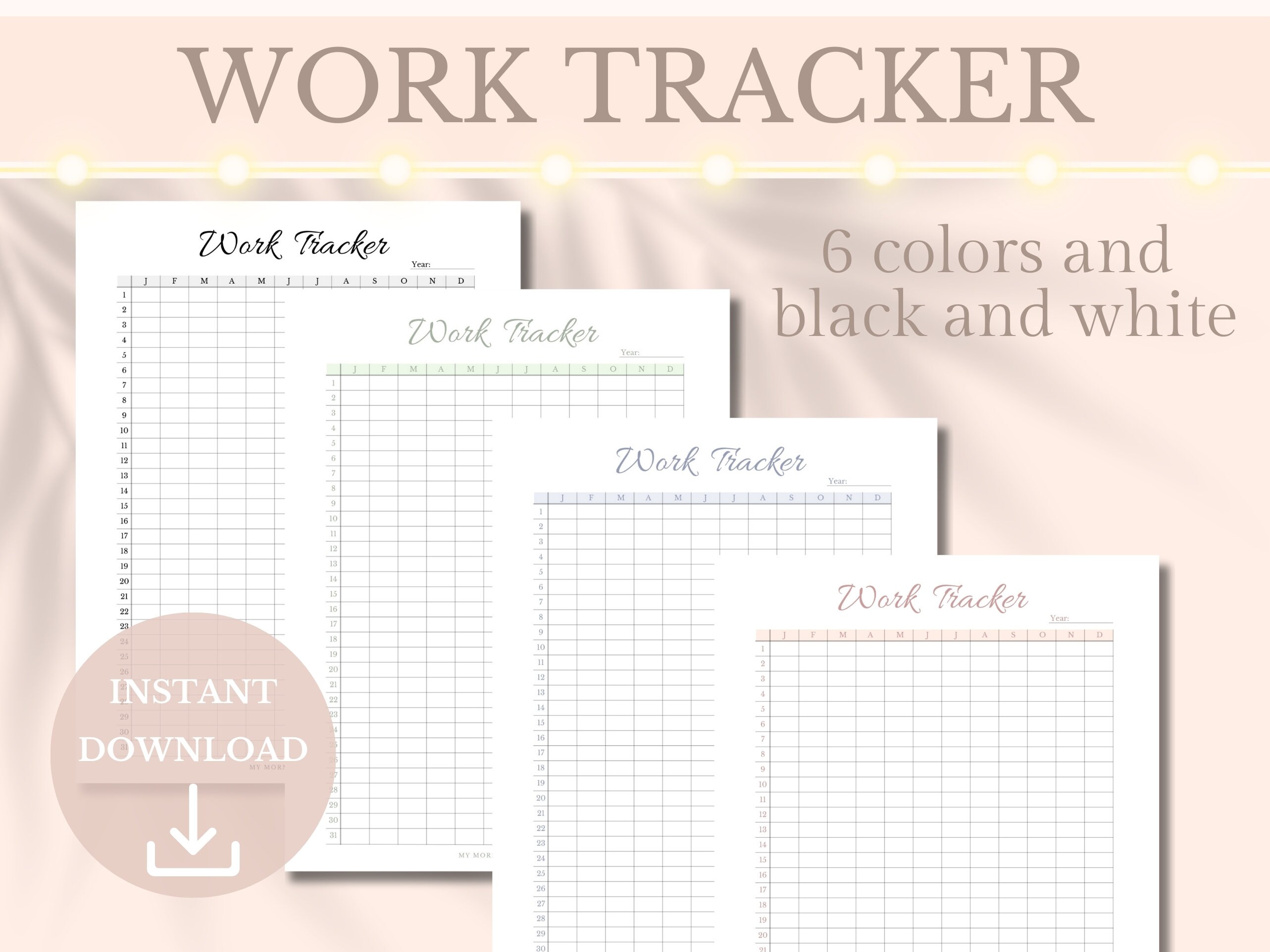 Yearly Work Hours Tracker Printable Clock in Clot Out Employee Payday ...