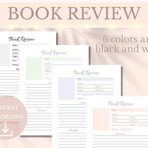 Book Review Printable Template Reading Tracker Journal Insert, Pink ...