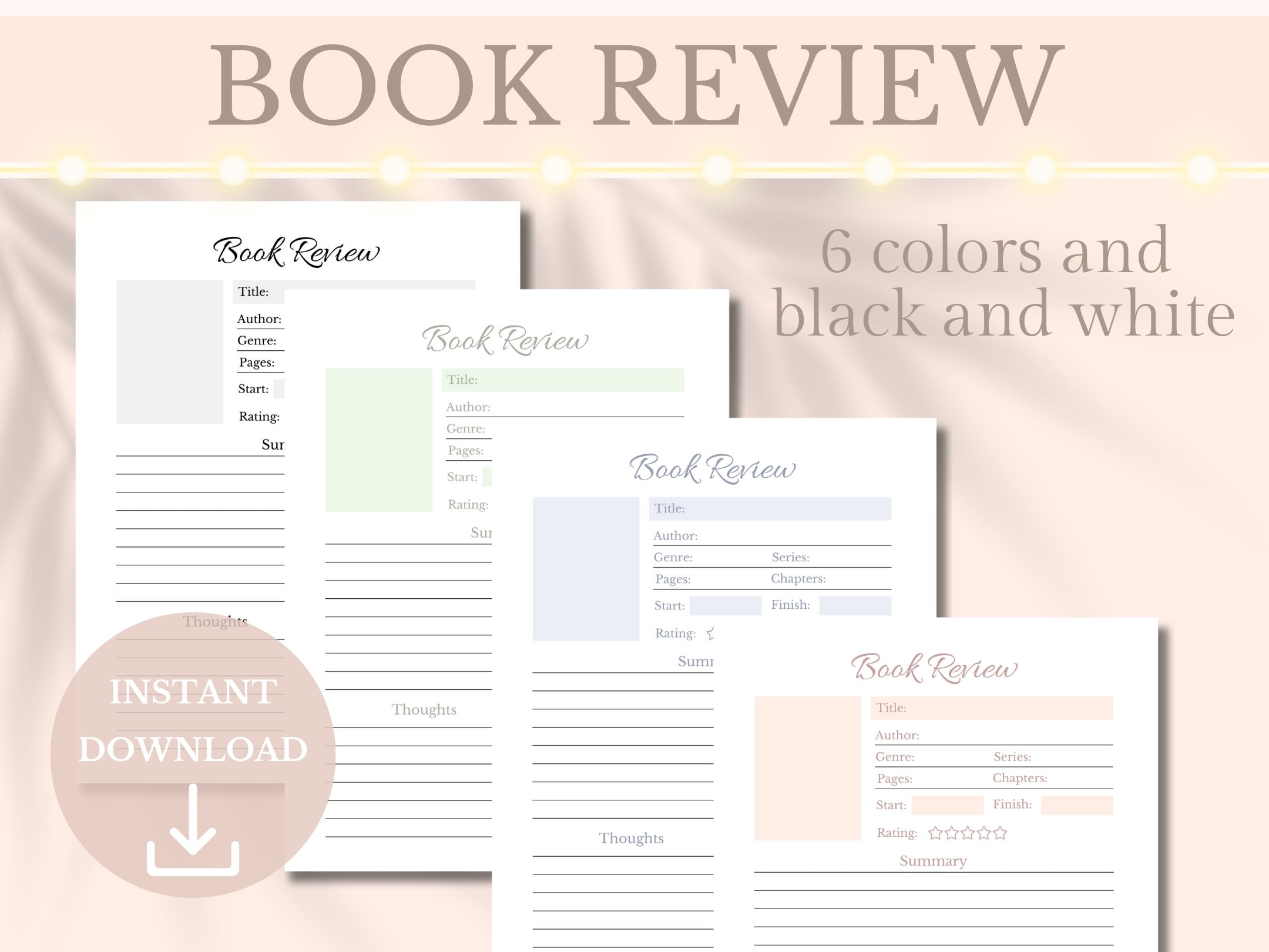 Book Review Printable Template Reading Tracker Journal Insert, Pink ...