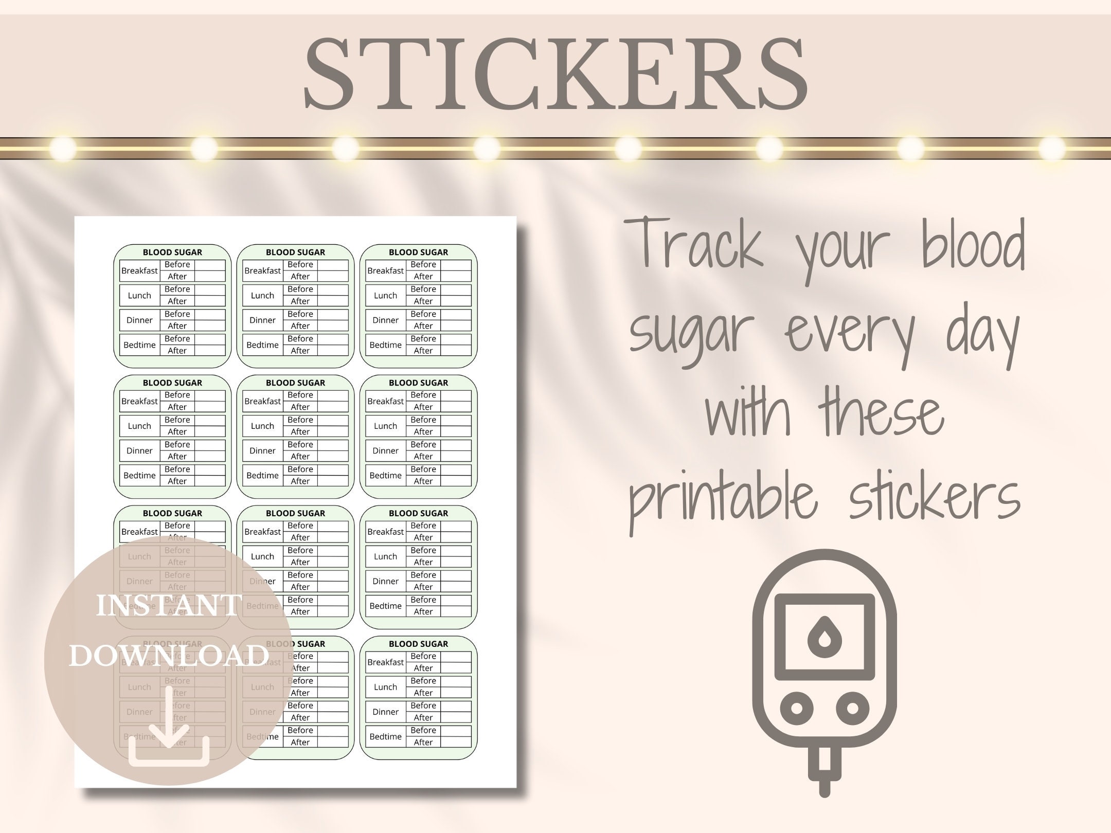 Blood Sugar Printable Stickers Diabetes Tracker Glucose Journal Planner ...