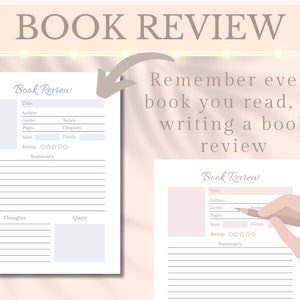 Book Review Printable Template Reading Tracker Journal Insert, Pink ...