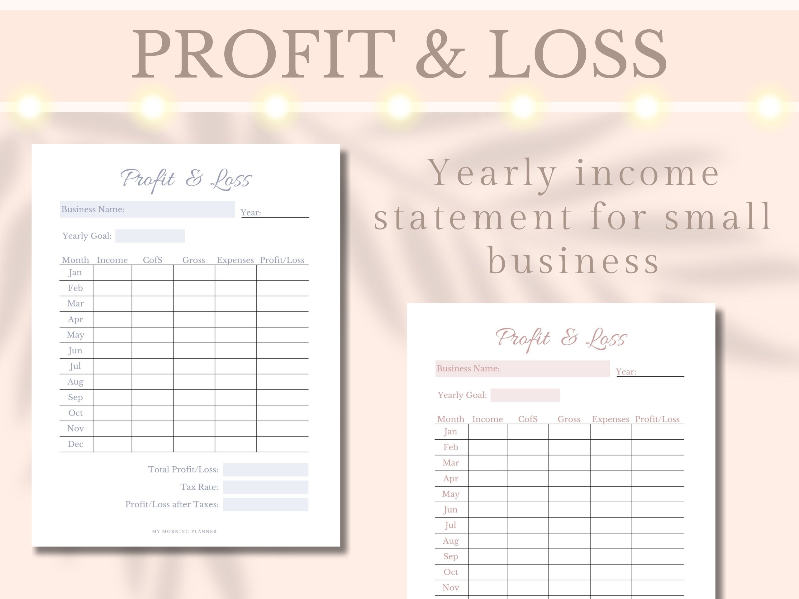 Yearly Profit and Loss Income Statement for Small Business PRINTABLE ...