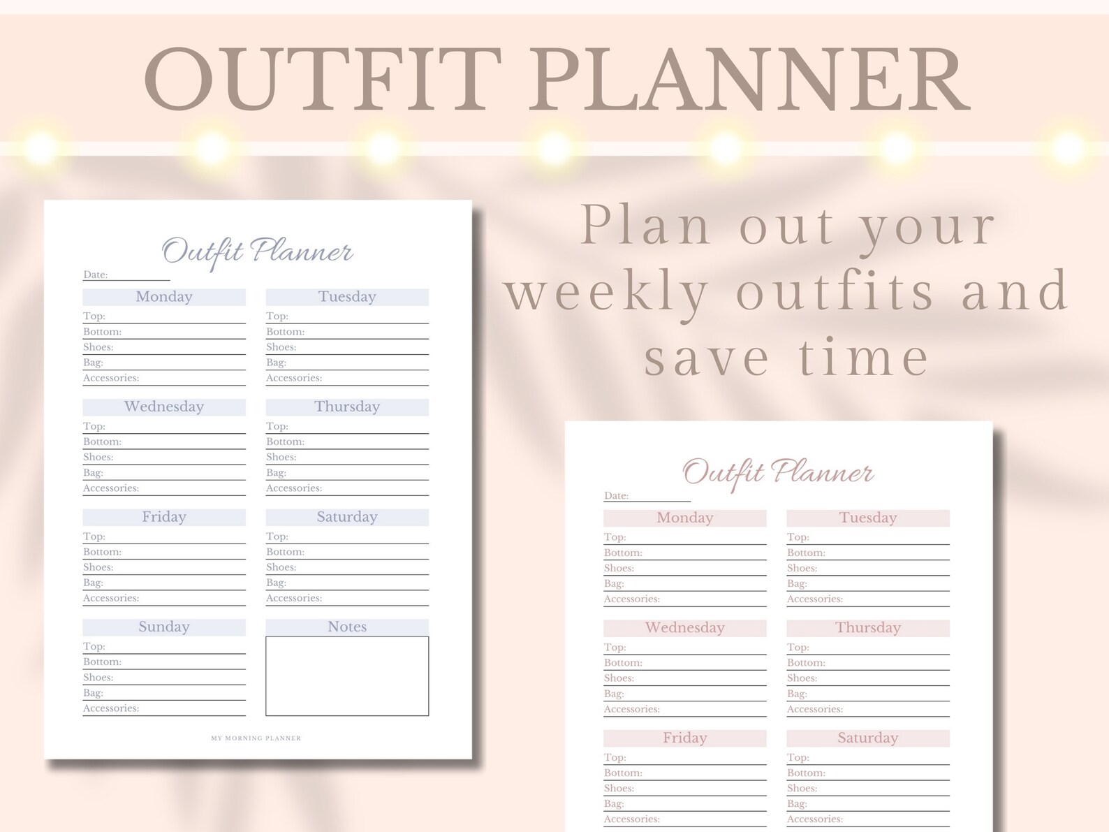 Work Outfit Planner Printable Wardrobe Organizer Clothe Ideas Tracker ...