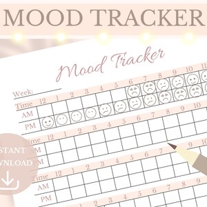 Mood Tracker Printable Planner Emotion Chart Health Worksheet Daily ...