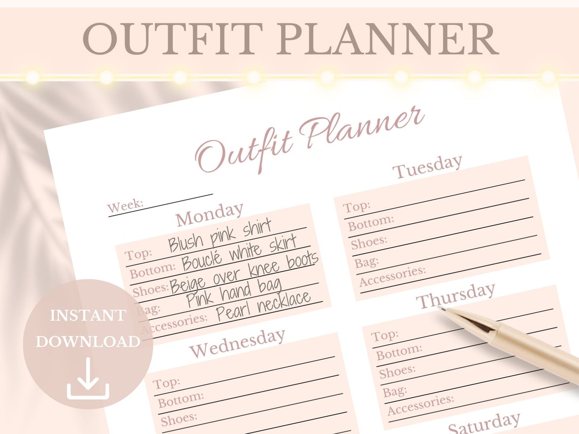 Weekly Outfit Planner Printable Template Wardrobe Styling Journal ...