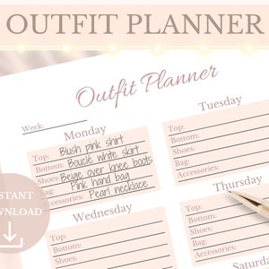 Weekly Outfit Planner Printable Template Wardrobe Styling Journal ...