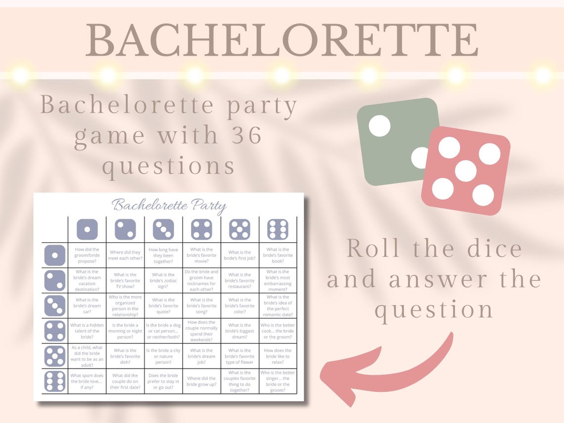 Bachelorette Party Game Printable Bridal Shower Game Dice Conversation ...