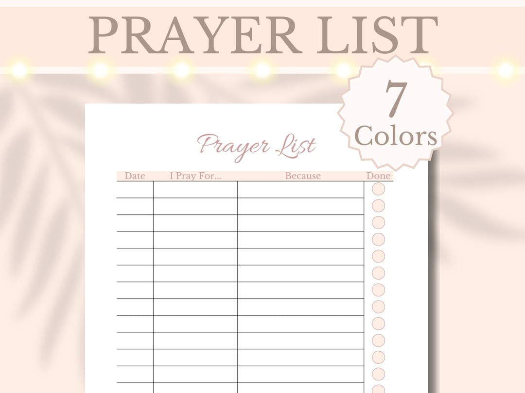 Prayer List Printable Prayer Tracker Christian Journal Planner Insert ...