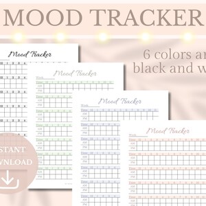 Mood Tracker Printable Planner Emotion Chart Health Worksheet Daily ...