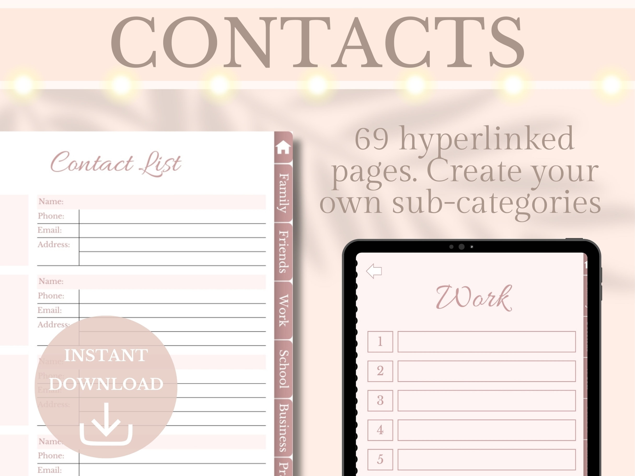 Digital Contact List Address Book, Simple Minimalist Contact Directory ...