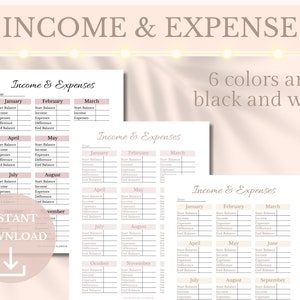 Yearly Income & Expense Tracker Printable Financial Planner, Pink Money ...