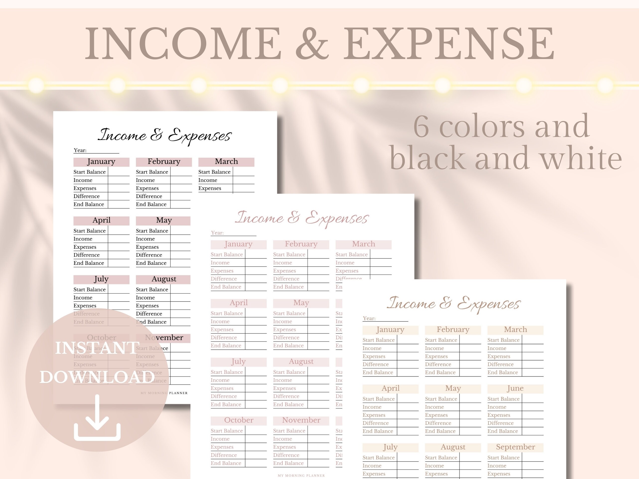 Yearly Income & Expense Tracker Printable Financial Planner, Pink Money ...