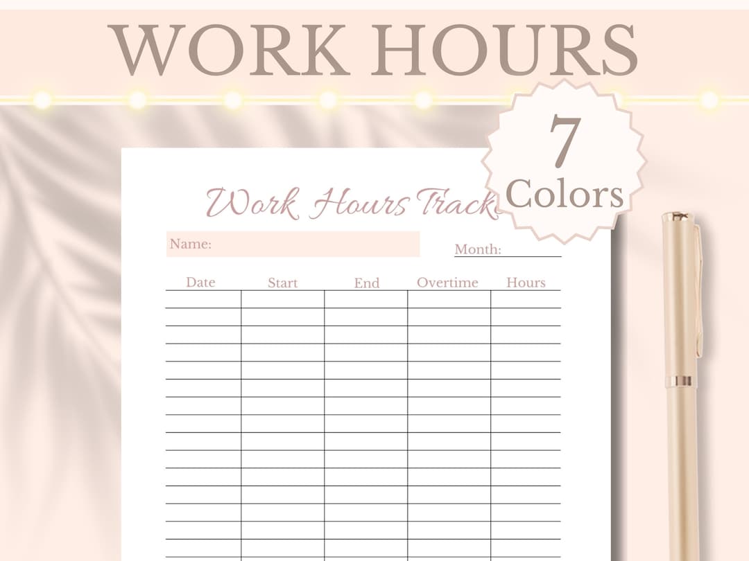 Work Hours Tracker Printable Log Monthly Employee Overtime Salary ...
