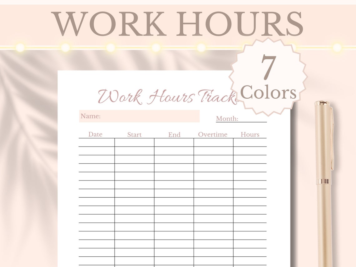 Work Hours Tracker Printable Log Monthly Employee Overtime Salary ...