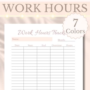 Work Hours Tracker Printable Log Monthly Employee Overtime Salary ...