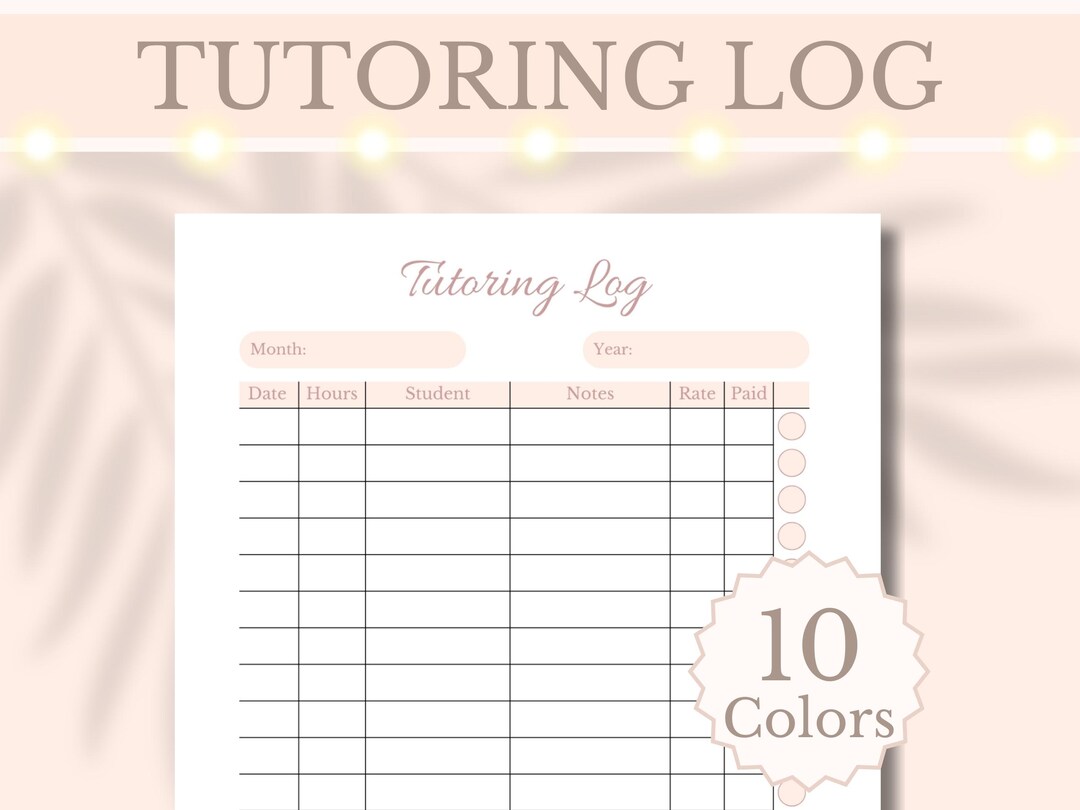 Tutoring Log Printable Tutoring Income Tracker Session Hours Log Tutor ...