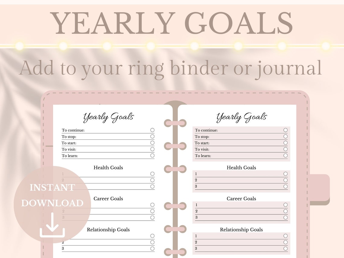 Yearly Goal Setting Printable Planner New Year's Resolution Tracker ...