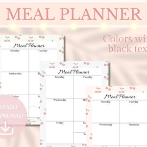 Digital Weekly Meal Planner Printable Ring Binder Insert Cute Cherry ...